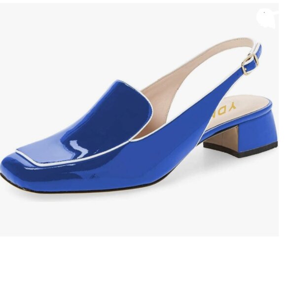 YDN | Shoes | Ydn Blue Square Toe Block Low Heels Slingback Formal ...